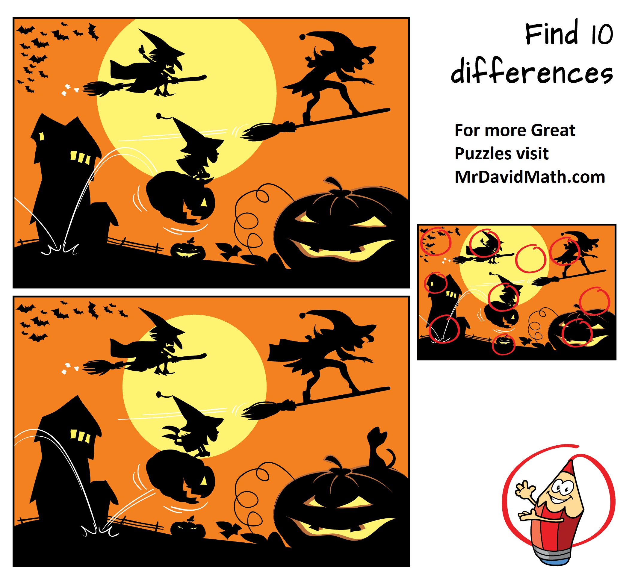 Three,Witches,On,Halloween,Night.,Find,10,Differences.,Educational ...